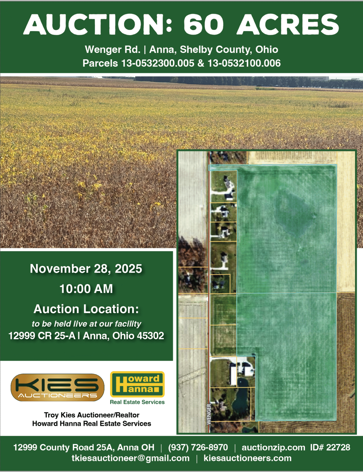 LAND AUCTION Wenger Rd., Anna – Shelby County, Ohio | Kies Auctioneers
